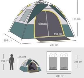 Outsunny kopulový stan pro 3 osoby polyester zelený 205x195x135cm kolíky | Aosom