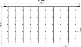 Hobby Line LED světelný závěs do okna, 200 × 100 cm, ledově bílá, 100 diod, čirý kabel, IP20 do interiéru, prodlužovací