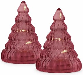 LED svítící stromeček skleněný, skleněný, sada 2 kusy, vínová, 9 cm