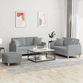 3dílná sedací souprava s polštáři světle šedá textil 3202110