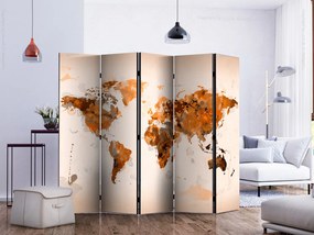 Pokojová zástěna Svět v hnědech II (5dílný) - teplá akvarelová mapa světa