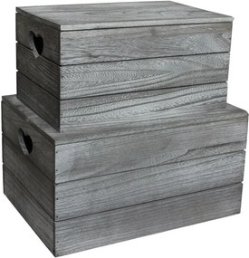 Willow Direct Dřevěná bedýnka s víkem Grey Heart malá 30x20x16 cm