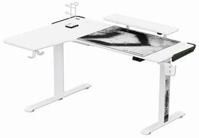 Herní stůl ULTRADESK WINGER – 111x155x60 cm, elektricky nastavitelná výška, RGB podsvícení, bílá Lama Plus