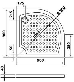 Gelco VIVA90 sprchová vanička z litého mramoru, čtvrtkruh, 90x90cm, R550 GV559