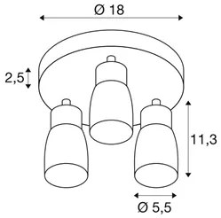 SLV 1008341 Puri 2.0 Dome, černozlaté stropní svítidlo 3xGU10 s kulatou základnou, průměr 18cm
