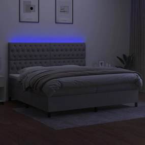 Box spring postel s matrací a LED světle šedá 200x200 cm textil 3135141