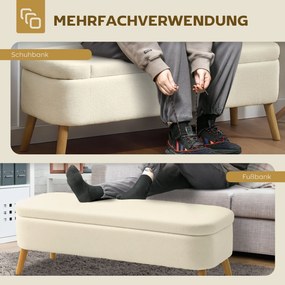 HOMCOM Úložná lavice, sedací lavice s úložným prostorem 65 l, materiál teddy-fleece, kaučukové dřevo, 120 x 42 x 45 cm, béžová