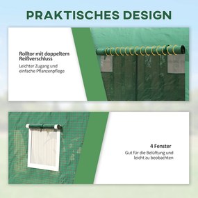 Fóliový skleník Outsunny Skleník na rajčata 300 x 100 x 200 cm se 4 okny a 2 dveřmi z PE plastu a oceli, ideální pro zahradu a zahradní centrum