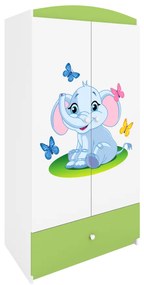 Dětská skříň Babydreams 90 cm slon s motýlky zelená