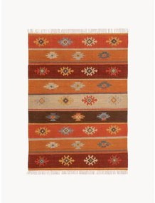 Ručně tkaný vlněný koberec's ornamentálním vzorem a třásněmi Zohra