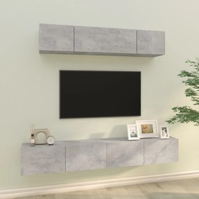 4dílný set TV skříněk betonově šedý kompozitní dřevo 3114529