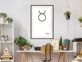 Plakát Býk - minimalistická černobílá kompozice s datem a znamením zvěrokruhu