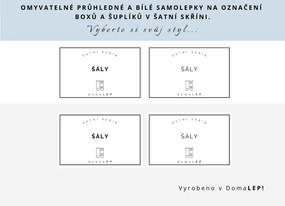 ŠÁLY - Samolepka na šuplíky a boxy do šatní skříně, 8,5 x 5,5 cm - DomaLEP varianta: SAMOLEPKA, barva: BÍLÁ - ČERNÉ písmo, velikost: š. 8,5 cm x v. 5,5 cm - tučné písmo
