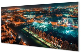 akrylový obraz Gdańsk River noční panorama