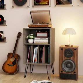 Costway Stojan na gramofon s nabíjecí stanicí Vinylová – šedá