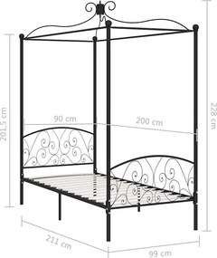 Rám postele s nebesy černý kovový 90 x 200 cm 284474