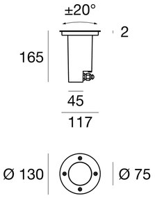 Linea Light 52901 Texo_RJ, zápustné svítidlo do podlahy s nastavitelným směrem svícení, 1x35W GU10, nerez, prům. 13cm, IP67