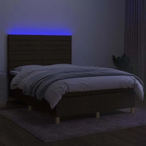 Box spring postel s matrací a LED tmavě hnědá 140x190 cm textil 3135512
