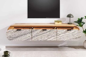 Designový závěsný TV stolek Callison 160 cm akácie / vzor kámen