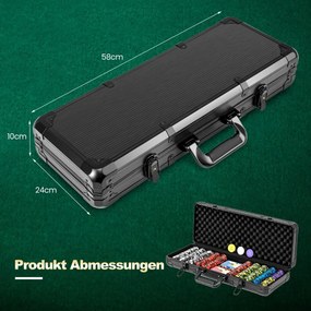 Costway Pokerová sada s 500 laserovými žetony a 2 hracími kartami a 5 kostkami