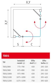 Čtvercový nebo obdélníkový sprchový kout s dvoukřídlými dveřmi TDO1+TDO1 Viz technická specifikace Transparent Brillant TDO1/1000+TDO1/1000 1000 1000 TDO1/1000_TDO1/1000_br
