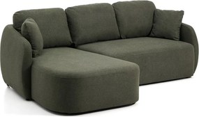Tmavě zelená žinylková rozkládací rohová pohovka (levý roh/s lenoškou) Laira – Kave Home