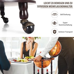 Costway Stojan na víno Rolling Globe Bar na kolečkách na víno, hnědý