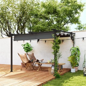 Outsunny střešní pergola na terasu cca 3x3m střecha na terasu, zahradní pavilon z hliníku, montáž na stěnu, zahradní pavilon s nastavitelnou střechou…