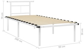 vidaXL Marketos Rám postele bílý kov 90 x 200 cm