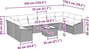Sada zahradních pohovek s úložištěm Světle šedá polyratan 3355581