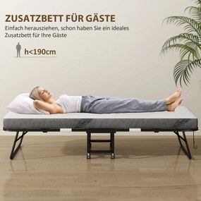 HOMCOM lůžko pro hosty, skládací postel s kolečky, ocel+pěna, bílá+černá, 200x75x42.5cm| Aosom