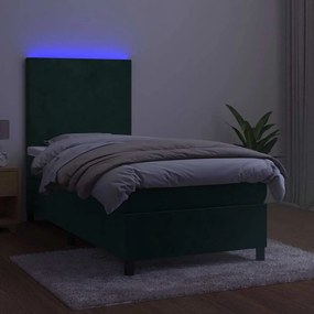 Box spring postel s matrací a LED tmavě zelená 80x200 cm samet 3135972