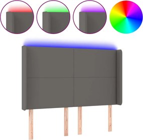 Čelo postele s LED šedé 147 x 16 x 118/128 cm umělá kůže 3123862