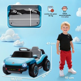 AIYAPLAY Dětské elektrické auto od 3 let Volkswagen E-Buggy 12V s 2,4G dálkovým ovládáním, modrá