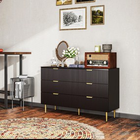 HOMCOM moderní komoda se 6 zásuvkami se zlatými úchyty, 120x40x76,5 cm, černá