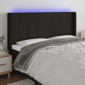 Čelo postele s LED černé 183 x 16 x 118/128 cm textil 3124064