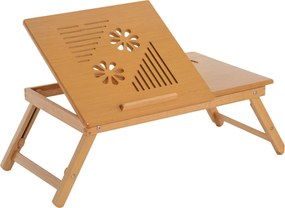 HOMCOM Bambusový stůl pro notebook, podnos na snídani, skládací, polohovatelný, nastavitelná výška, 1 zásuvka, 55x35x22-32,5 cm | Aosom