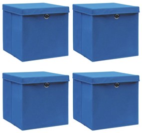 Úložné boxy s víky 4 ks modré 32 x 32 x 32 cm textil 288338