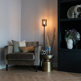 Designová stojací lampa černá s kouřovým sklem - Dome