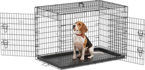 PawHut Skládací Klec pro Psy s 2 Dveřmi, Odnímatelným Tadlem a Přepravní Rukojetí 106x68x76 cm Černá | Aosom