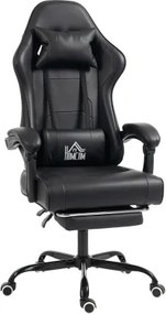 HOMCOM ergonomická herní židle, herní křeslo s masážním bederním polštářem, naklápěcí, výškově nastavitelné, černé