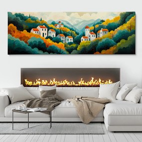 Obraz na plátně - Lesní údolí s vískou Alambra FeelHappy.cz Velikost obrazu: 210 x 70 cm