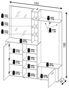 Předsíňová stěna Barry 150 cm dub Matera světlý/antracit