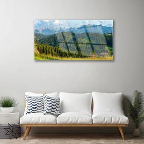Obraz na skle Hora Les Příroda 140x70 cm