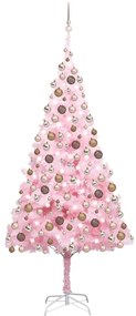 vidaXL Umělý vánoční stromek s LED a sadou koulí růžový 210 cm PVC