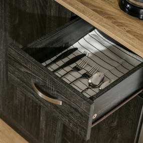 HOMCOM Moderní kuchyňská komoda s bufetem, 6 dveří, 1 zásuvka + Velký pracovní stůl 101L x 39W x 180H cm, černé dřevo