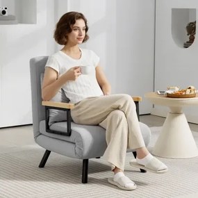 HOMCOM skládací jednolůžková pohovka 4 v 1, 5stupňově nastavitelná opěrka zad a polštář, 63x73x81 cm, světle šedá