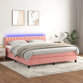 Box spring postel s matrací a LED růžová 180x200 cm samet,  3134602