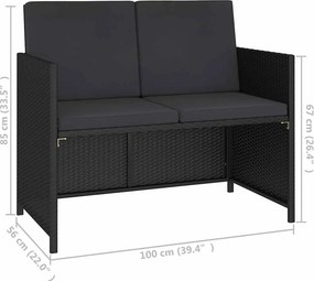 6dílný zahradní jídelní set s poduškami polyratan černý 315988