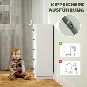HOMCOM Komoda se 5 zásuvkami, dřevěný úložný kabinet v moderním stylu, 47 x 29 x 95 cm, bílá